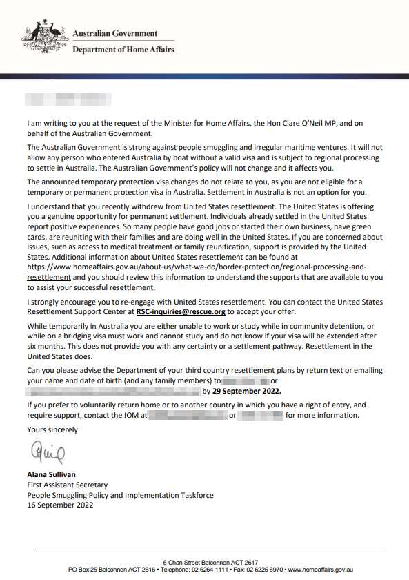 'Australia is not an option': Government's letter to asylum seekers ...