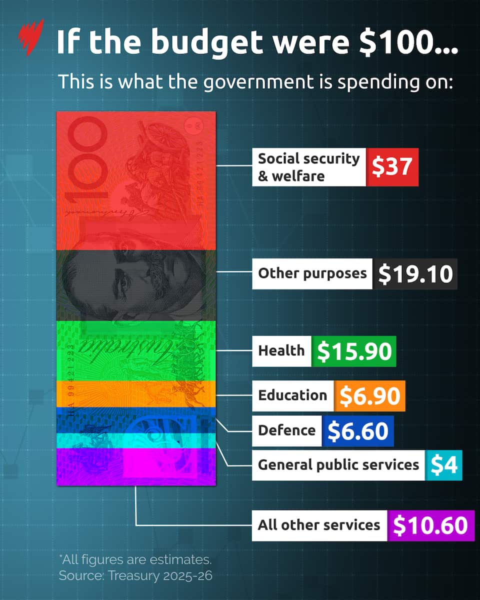 Federal budget 2025: What it would look like if it were $100 | SBS News