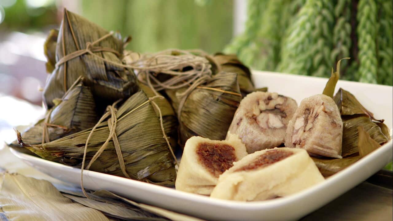 Savoury zong (sticky rice cake) Recipe | SBS Food