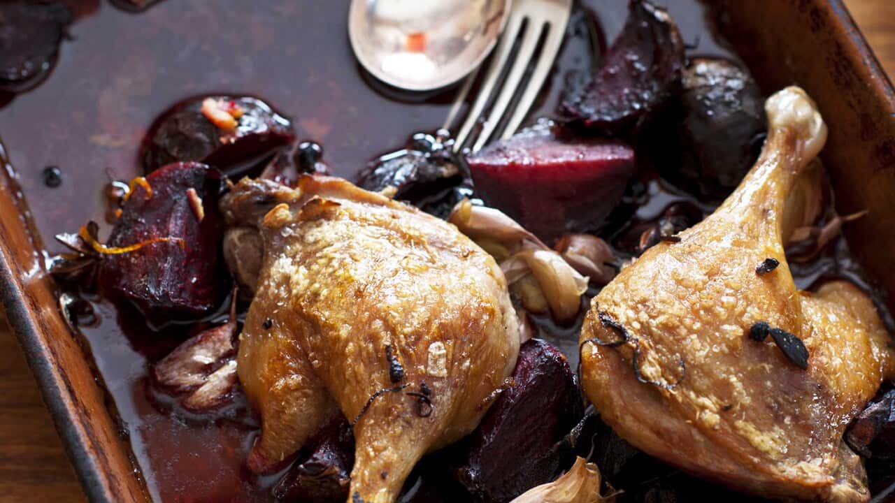 roast duck with beetroot