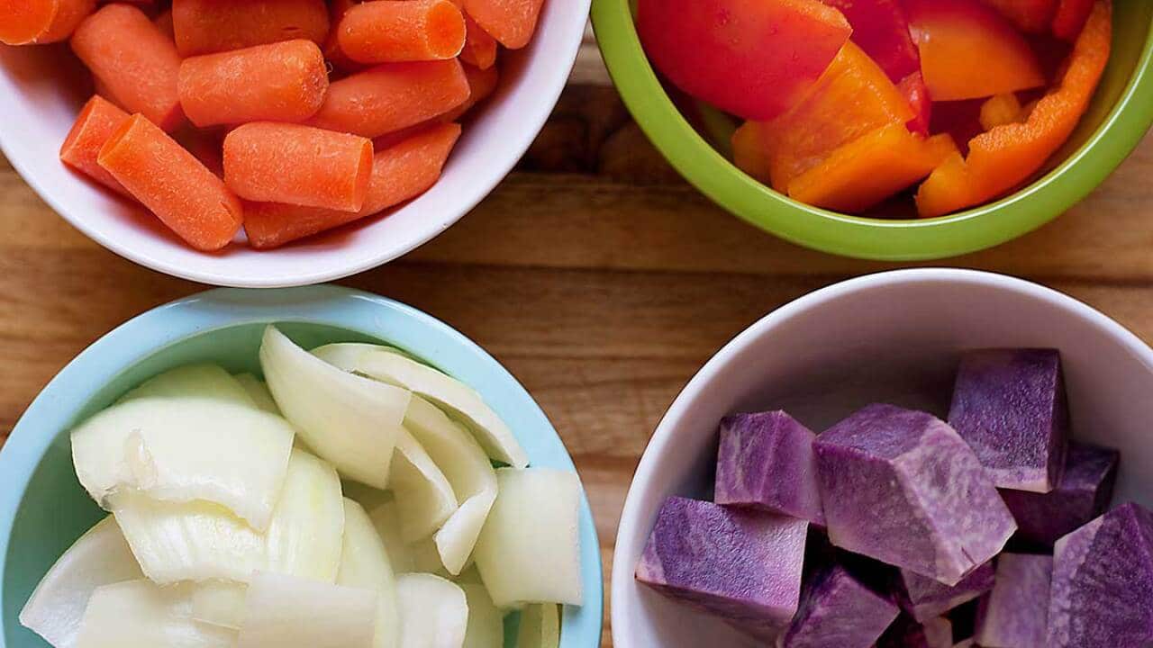 vegetables being chopped