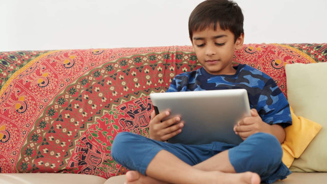 indian kid on computer