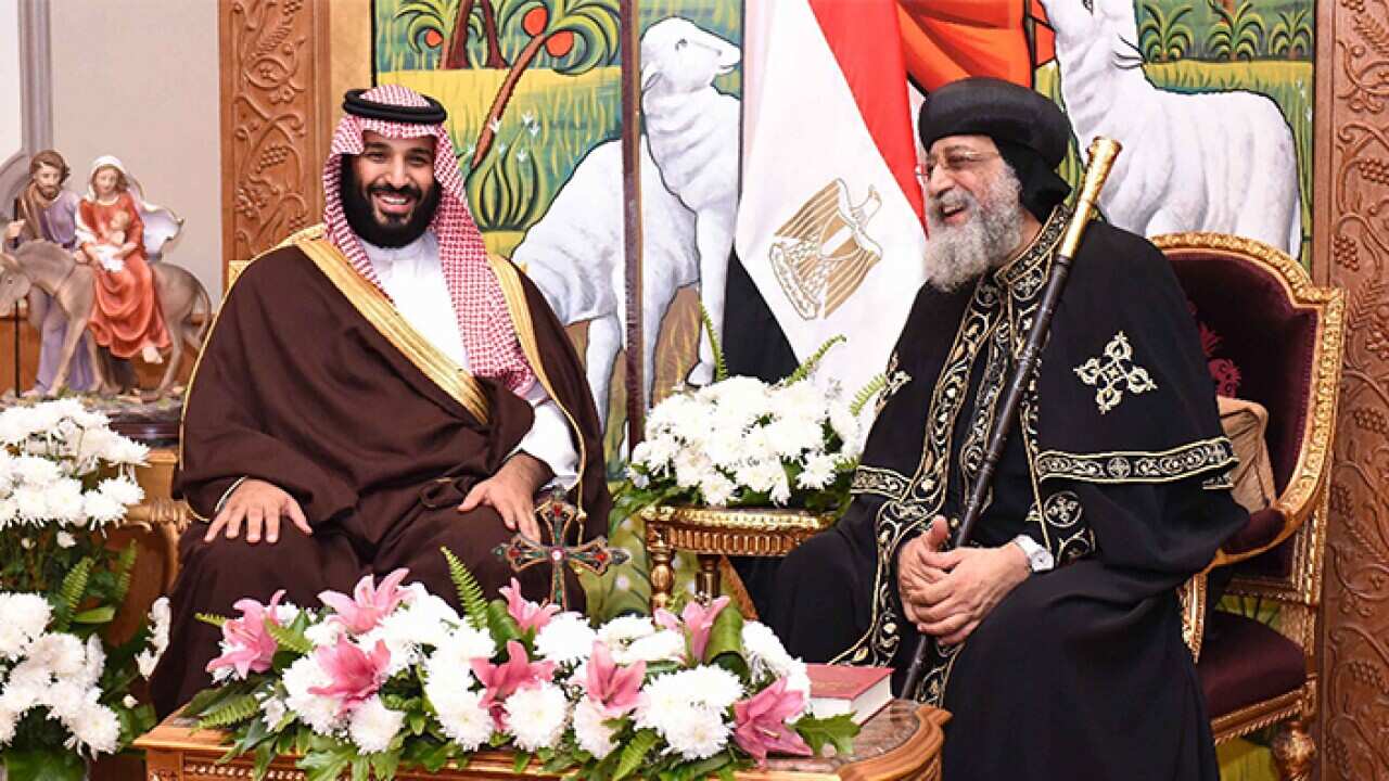البابا تواضروس الثاني يستقبل بن سلمان في الكاتدرائية المرقسية في