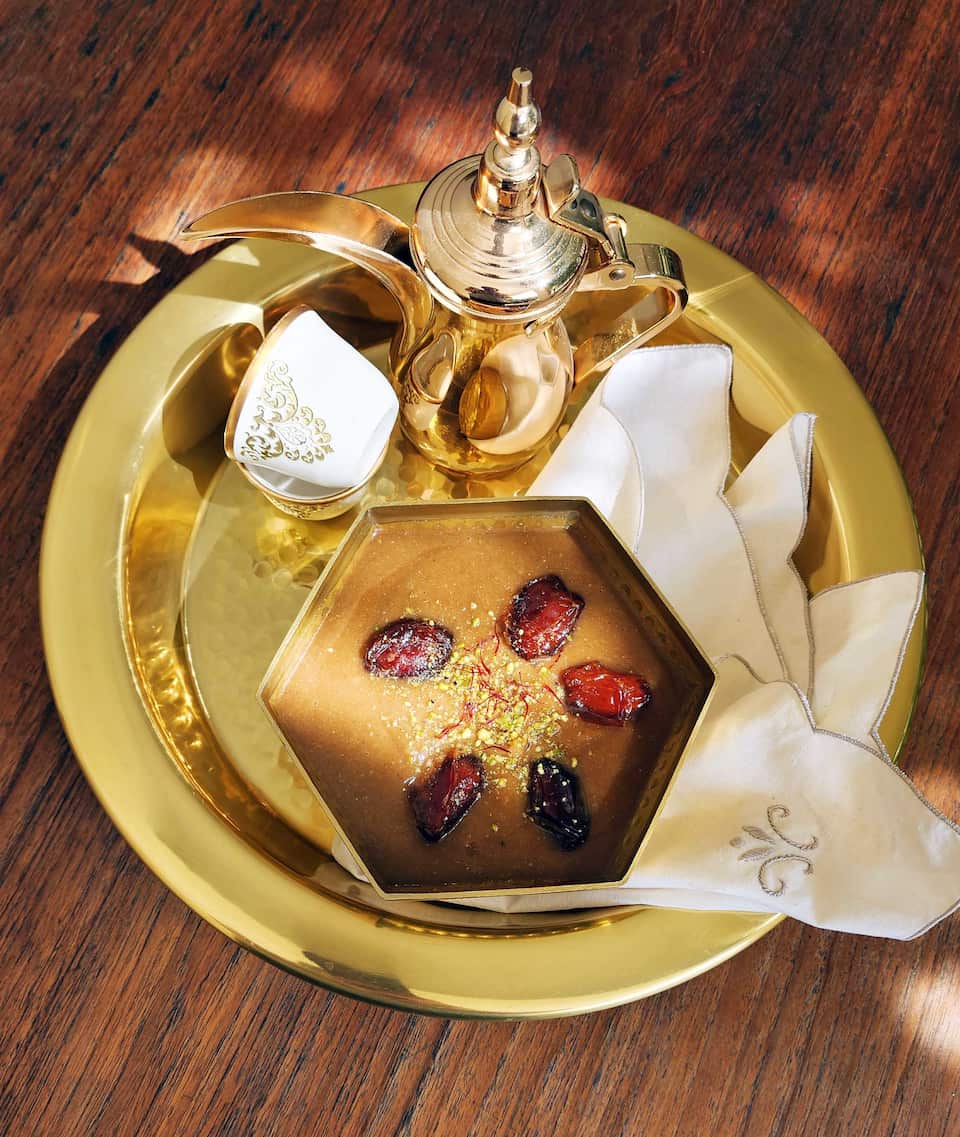 Aseeda and qahwa (Date pudding and coffee) | SBS Food